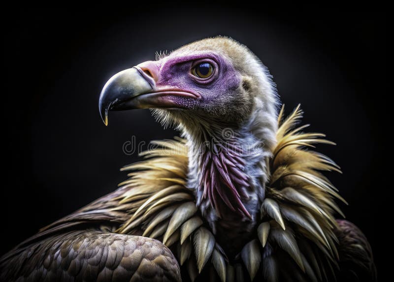 Intense Focus on a Vultures Head a Dramatic Wildlife Portrait Against a ...