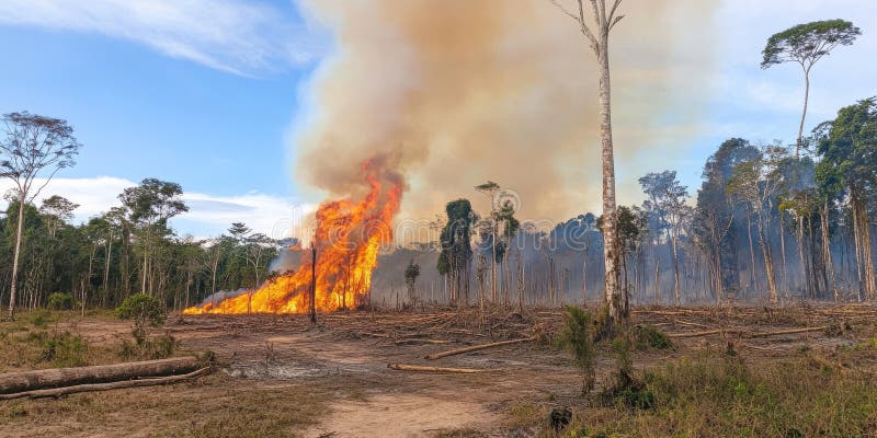 Intense Forest Fire in Amazon Rainforest Showcasing Deforestation ...