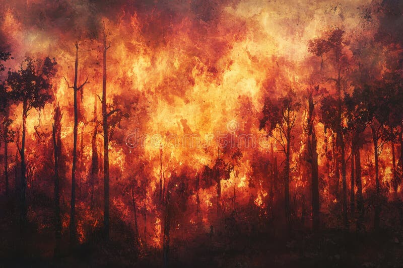 Intense Forest Fire Consuming Trees during Devastating Wildfire Event ...