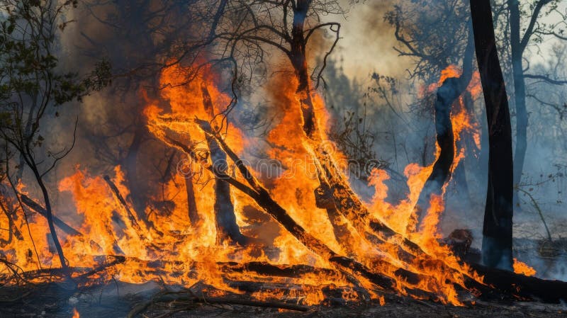 Intense Forest Fire Engulfing Trees with Blazing Flames Stock ...