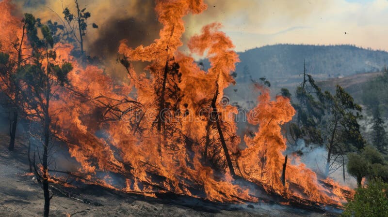 Intense Forest Fire Engulfing Trees with Blazing Flames Stock ...