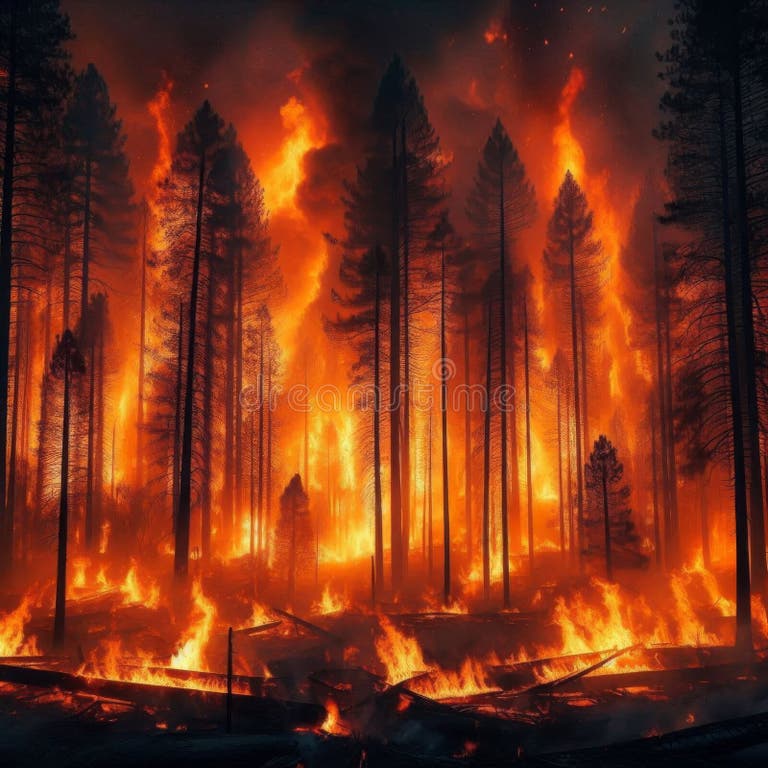 Intense Forest Fire Engulfing Trees with Blazing Flames Stock ...
