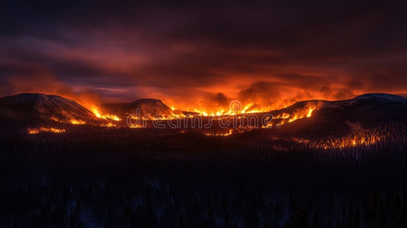 Intense Forest Fire Illuminates Night Sky with Dramatic Flames and ...