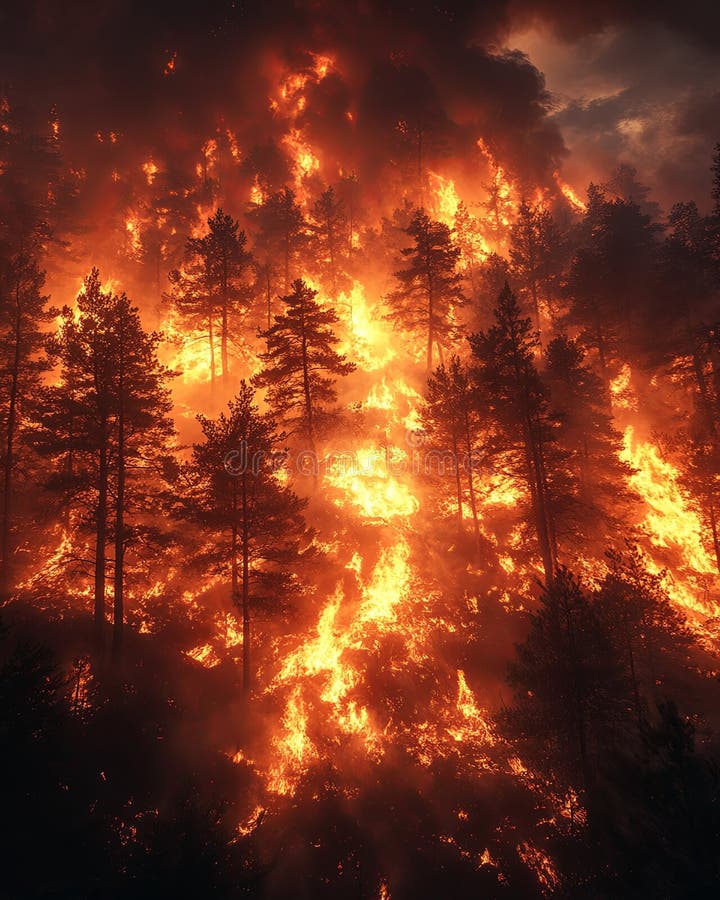 Intense Forest Fire Spreading through Pine Trees Stock Photo - Image of ...