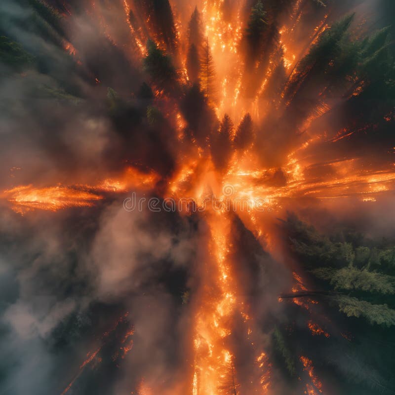 An Intense Forest Fire with Trees and Smoke. Stock Photo - Image of ...