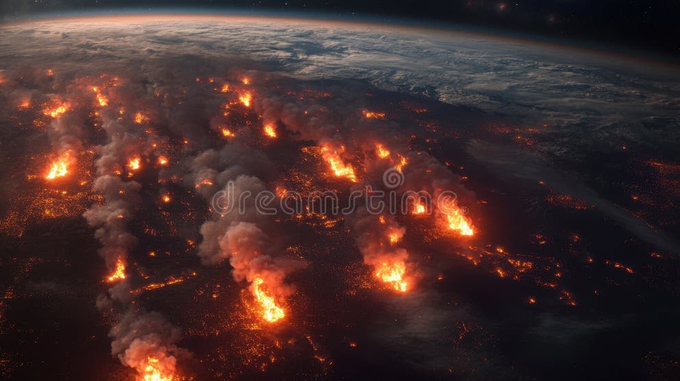 Intense Forest Fires from Space, Dramatic Contrast of Red Flames and ...