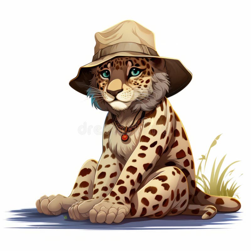 Intense Gaze: a Concept Art of a Leopard Wearing a Hat Stock ...