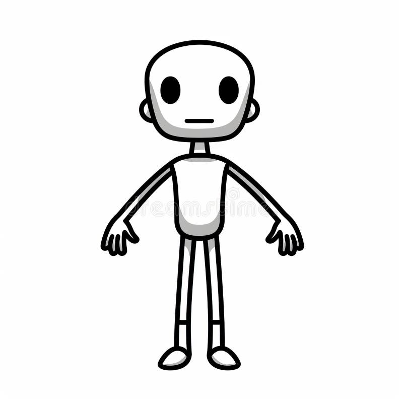 Intense Gaze: a Slender, Robotic Kids Drawing in Mono-ha Style Stock ...