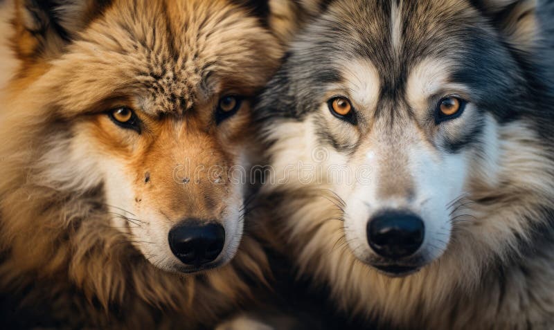 Intense Gazes of Two Wolves Showcasing Their Power, AI Generative Stock ...