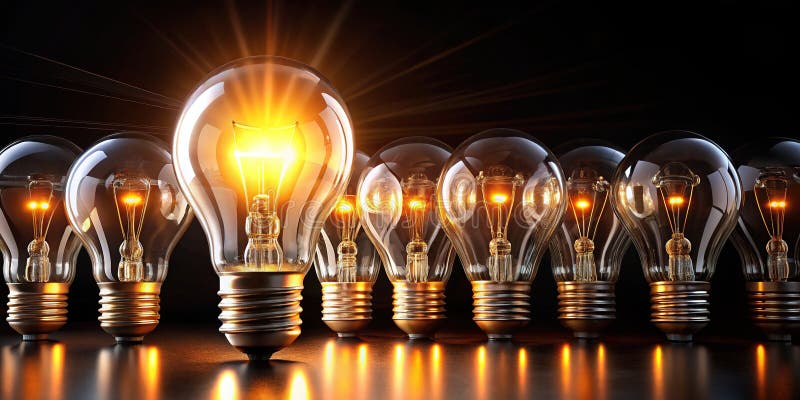 Intense Glowing Light Bulbs Against a Striking Black Background a ...
