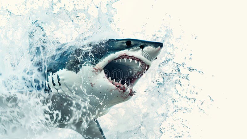 An Intense Graph of a Great White Shark Attacking, Teeth Bared and Eyes ...