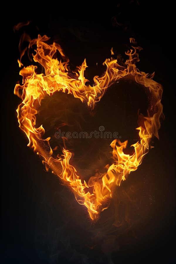 Intense Heart Shape Engulfed in Flames on Black Background: a Striking ...