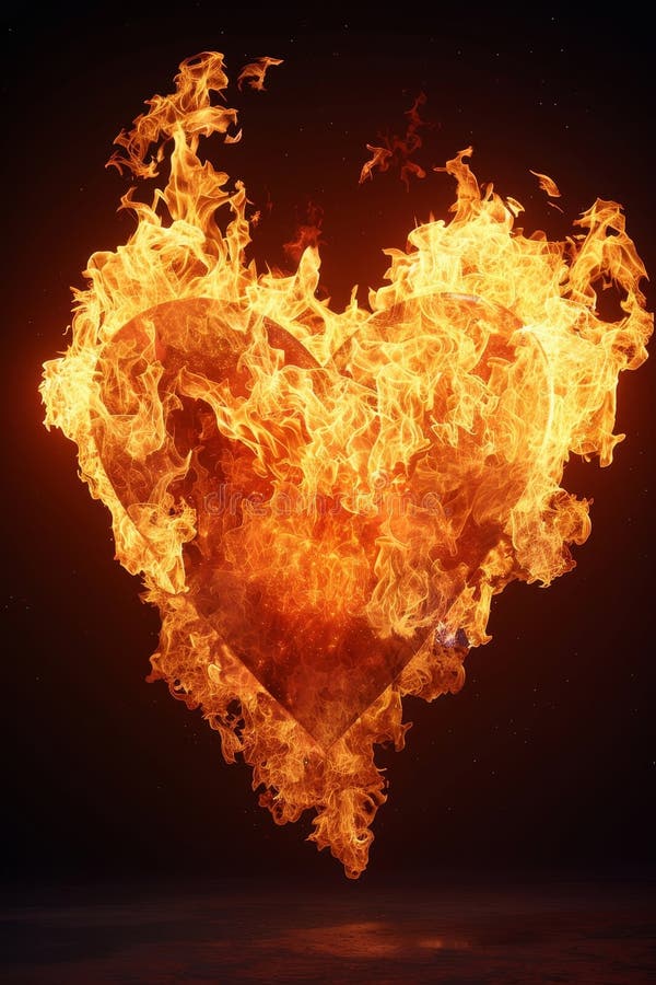 Intense Heart Shaped Flame Isolated on Dark Backdrop for Impactful ...