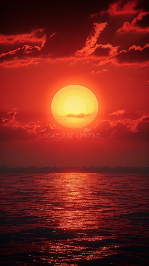 Intense Heat Hot Red Sun Sets on the Horizon Stock Illustration ...