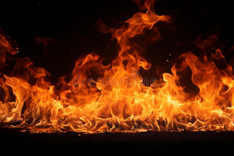 Intense Heat Mesmerizing Fire Flames on a Striking Black Backdrop Stock ...