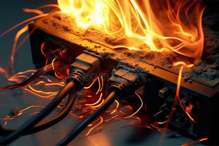 Intense Image of Burning Computer Power Cables, Representing Technology ...