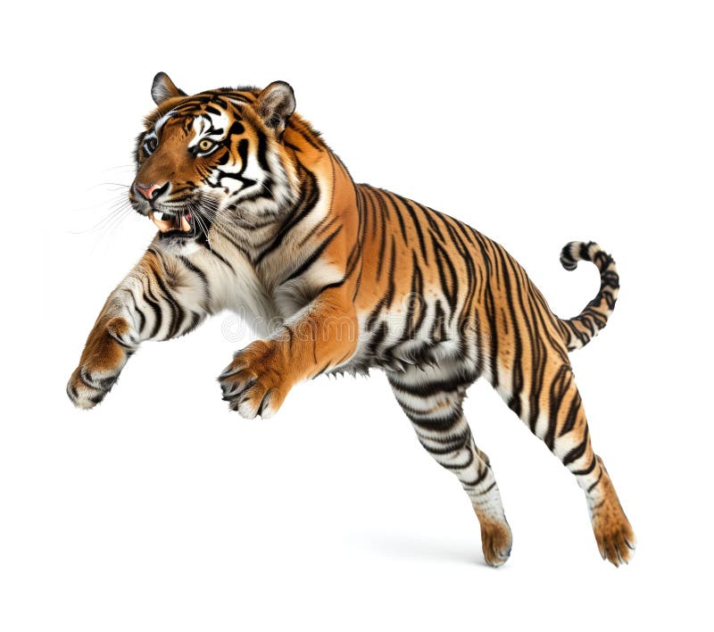 Fierce Tiger Pouncing Forward with Open Jaws Stock Photo - Image of ...