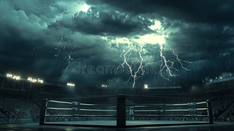 An Intense Image of an Octagon Fighting Cage in a Stadium Under a ...