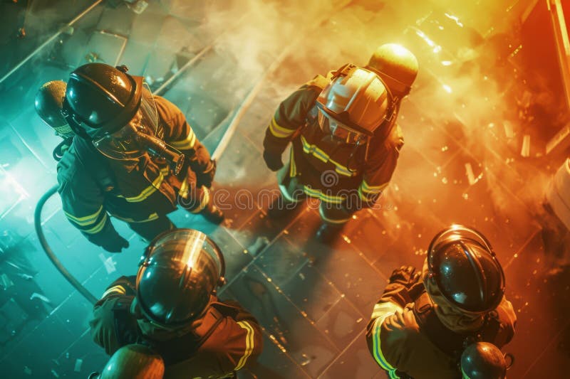 Firefighters in Action Battling a Blaze at Night Stock Photo - Image of ...