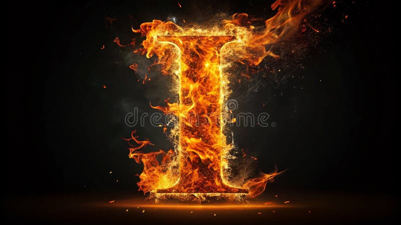 Intense Initial I Design a Dramatic Flaming Letter Isolated Against a ...