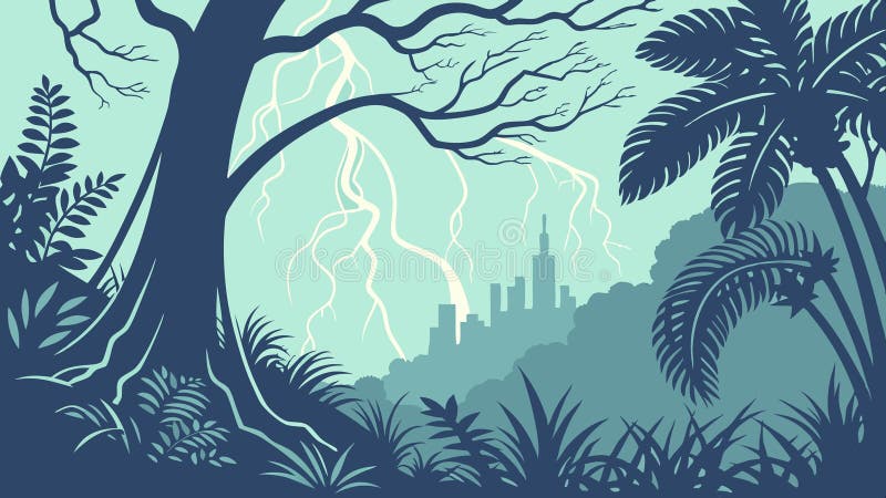 Intense Jungle Storm with Lightning Vector, Vector Design Generative AI ...
