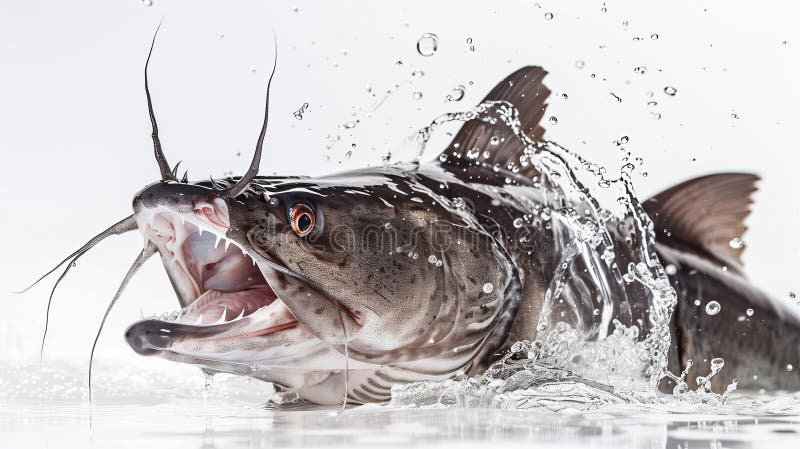 An Intense of a Large Catfish Attacking, Teeth Bared and Eyes Focused ...