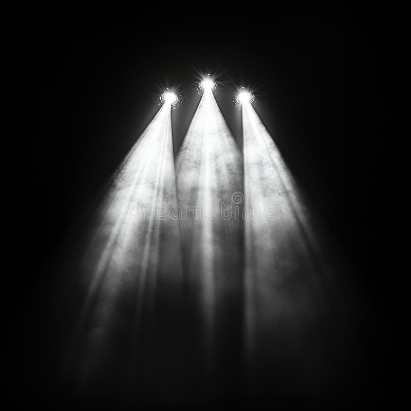 Intense Light from Spotlights Radiating in a Dark Background Stock ...