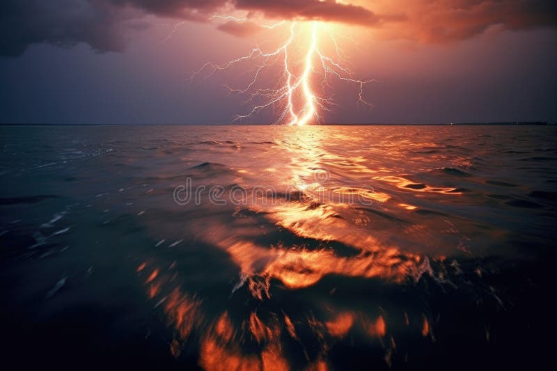 Intense Lightning Bolt Hitting Ocean Surface Stock Illustration ...