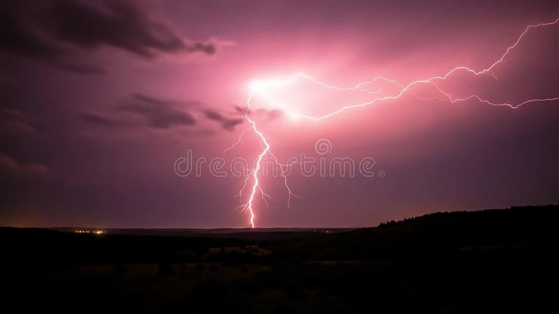 Intense Lightning Illuminates the Stormy Night Sky, Striking the Ground ...