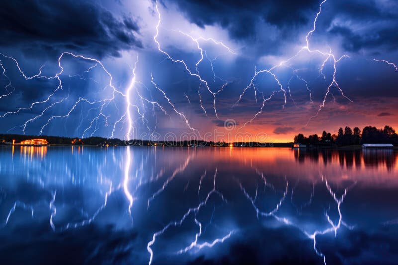 Intense Lightning Storm Above Destroyed Industrial Building Stock ...