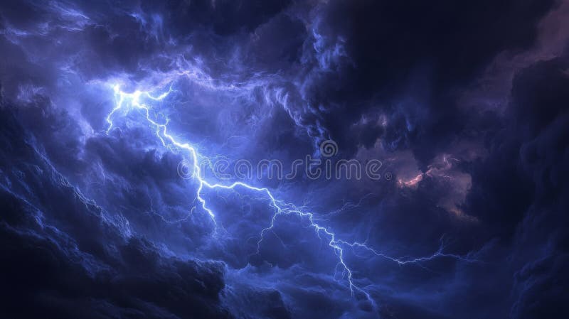 Intense Lightning Storm at Night Dramatic Dark Blue Cloudscape Stock ...