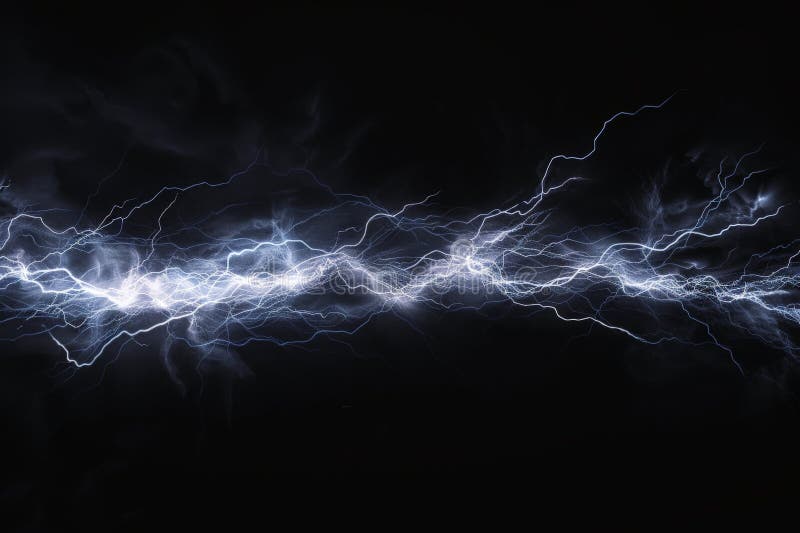Intense Lightning Strikes on Black Background Stock Illustration ...