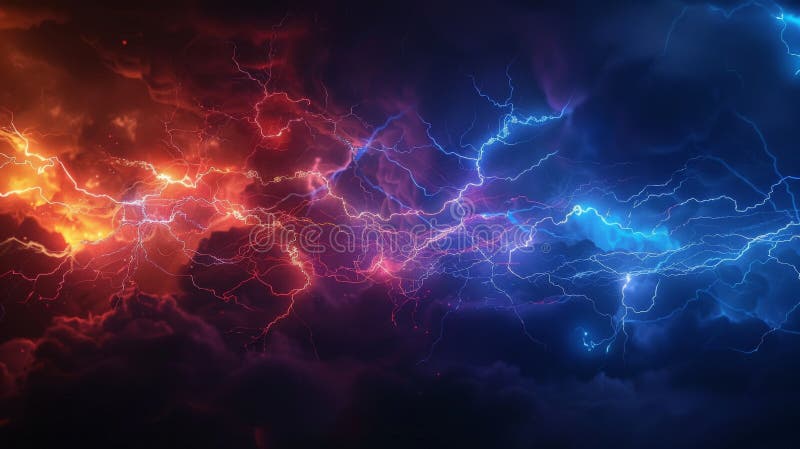 Intense Lightning Strikes Illuminating the Sky Stock Illustration ...