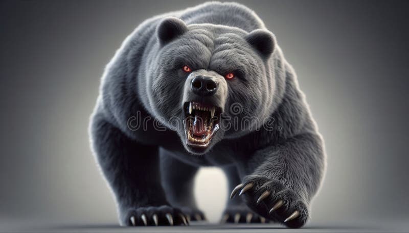 Intense Macro Image of a Bear Growling with Piercing Red Eyes and ...