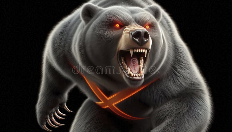 Intense Macro Image of a Bear Growling with Piercing Red Eyes and ...