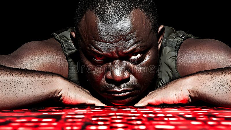 Intense Man Gazing at Red Surface Dramatic Close Up Portrait Stock ...