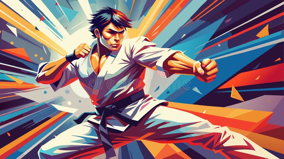 Intense Martial Arts Fighter Executing a Precise Punch with Bold Design ...