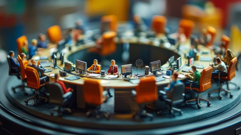 Intense Miniature Business Meeting Focused Teamwork Stock Illustration ...