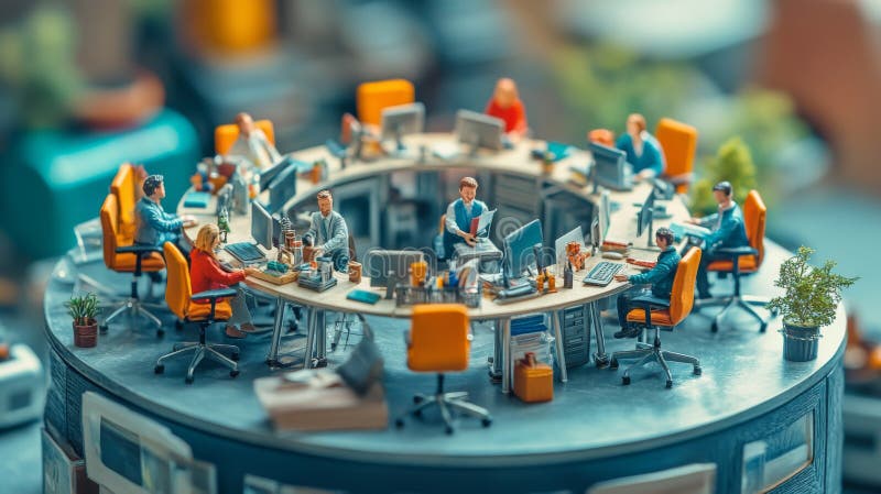 Intense Miniature Business Meeting Focused Teamwork Stock Illustration ...