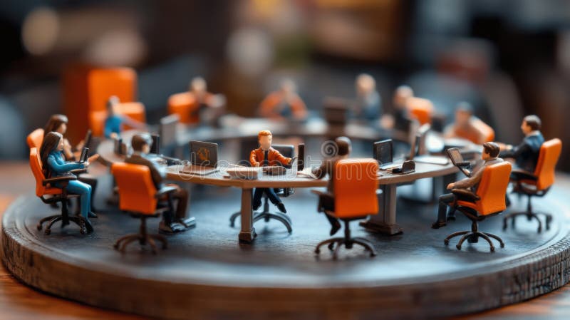 Intense Miniature Business Meeting Focused Teamwork Stock Illustration ...