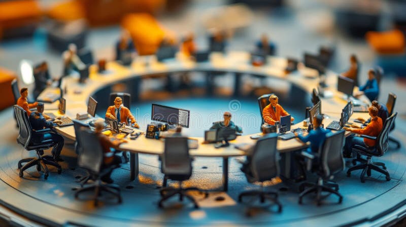Intense Miniature Business Meeting Focused Teamwork Stock Illustration ...
