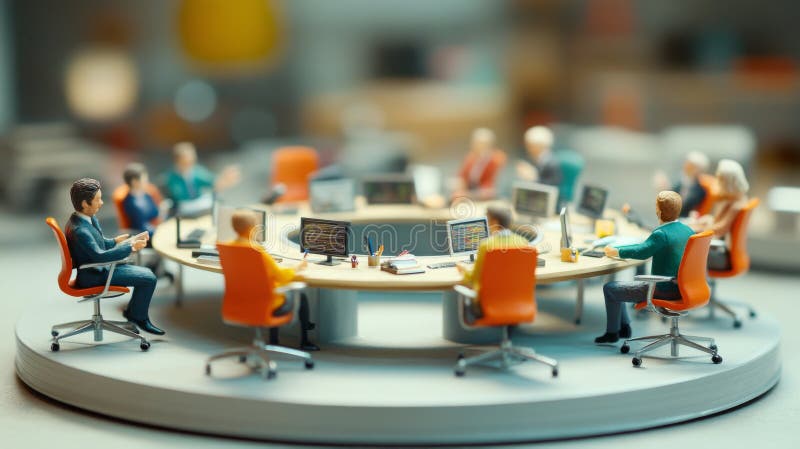 Intense Miniature Business Meeting Focused Teamwork Stock Illustration ...
