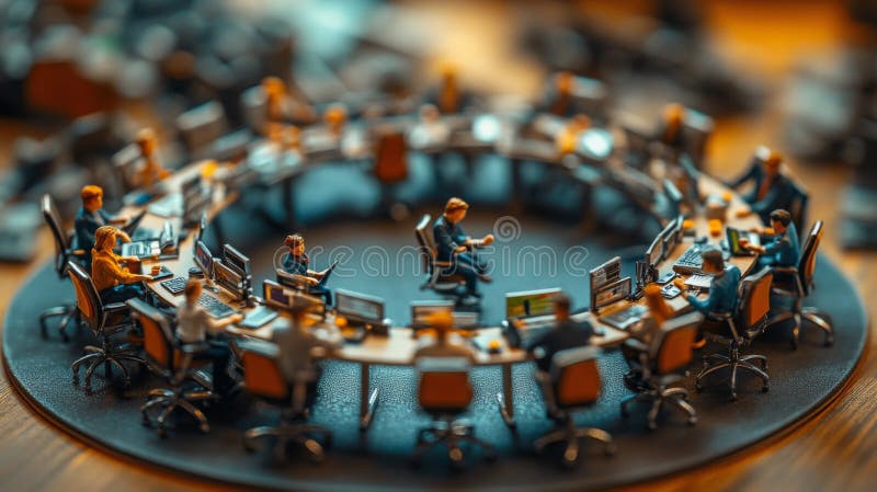 Intense Miniature Business Meeting Focused Teamwork Stock Illustration ...