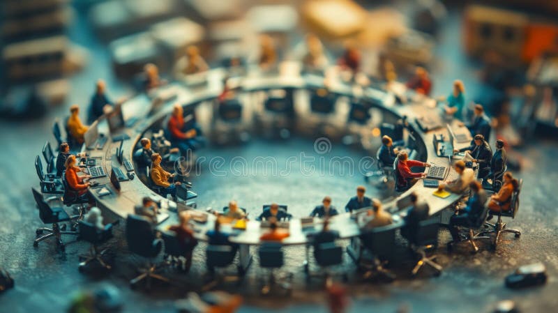 Intense Miniature Business Meeting Focused Teamwork Stock Illustration ...