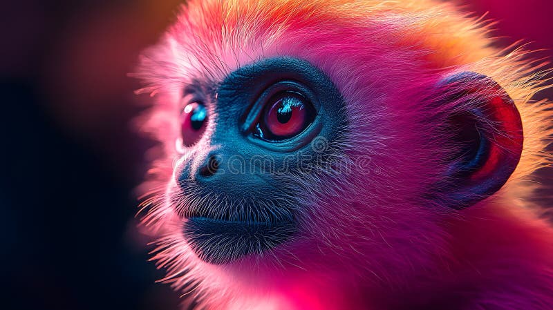Intense Monkey Expression Shown in Stylized Radiant Neon Brushwork ...