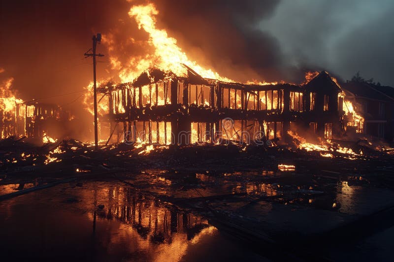 Intense Nighttime House Fire Engulfs Large Wooden Structure with ...