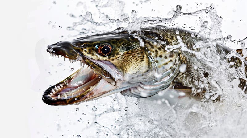 An Intense of a Northern Pike Attacking, Teeth Bared and Eyes Focused ...