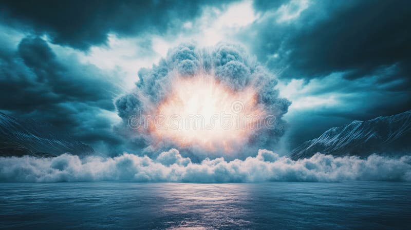 Dramatic Nuclear Explosion in a Stormy Landscape with Turbulent Clouds ...