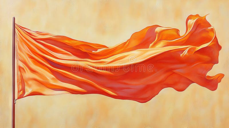 An Intense Orange Flag Dancing in the Wind with a Dynamic Orange ...