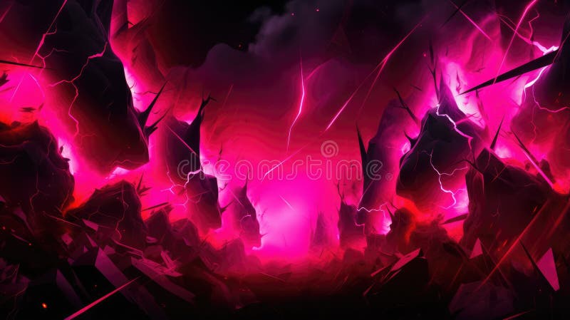 Intense Pink Lightning Storm in Abstract Black Landscape Stock ...